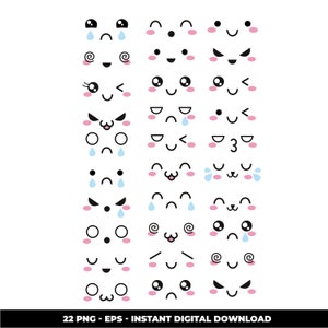 802 - Kawaii Faces Pack Bundle Clipart EPS and PNG Format. Kawaii Faces ...