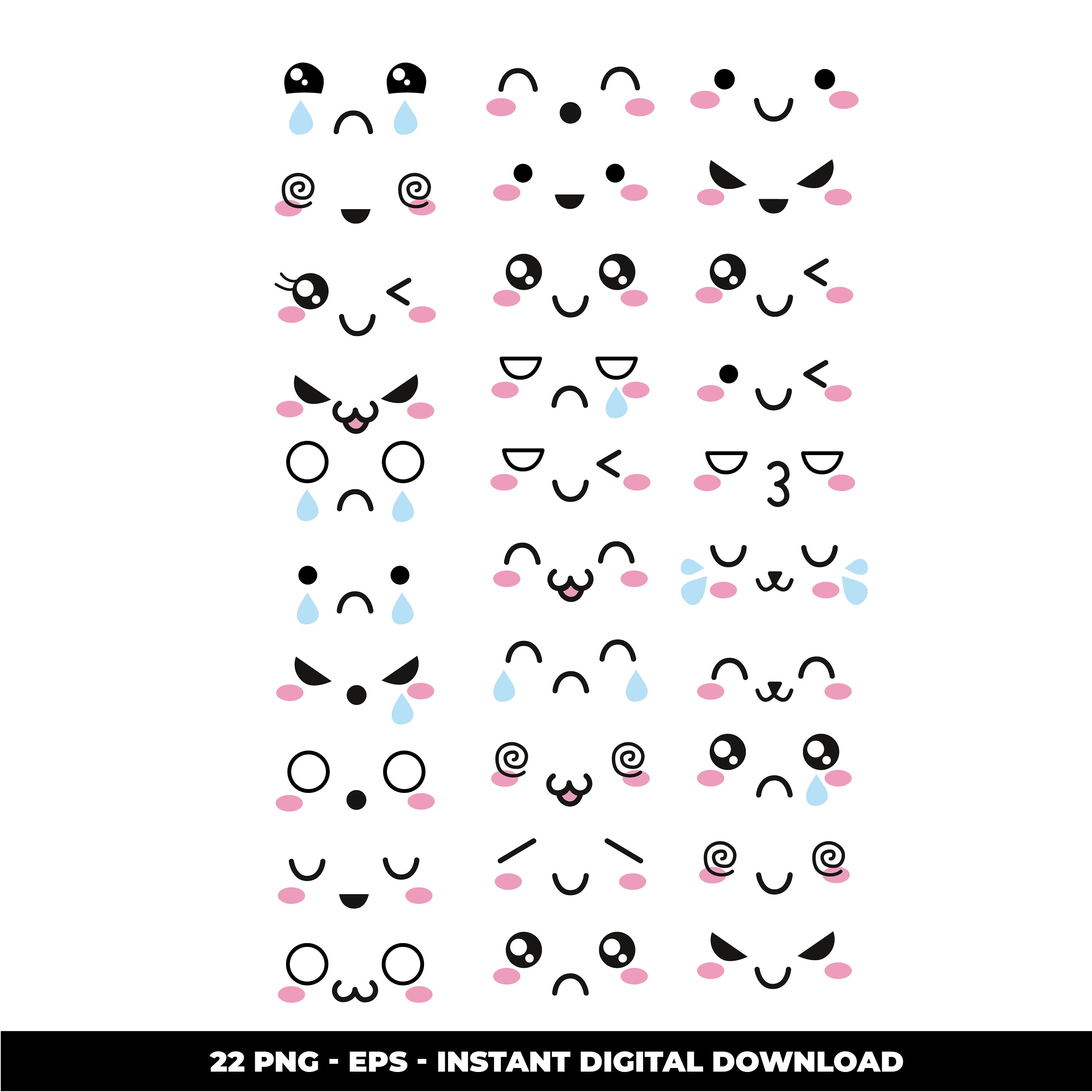 802 - Kawaii Faces Pack Bundle Clipart EPS and PNG Format. Kawaii Faces ...