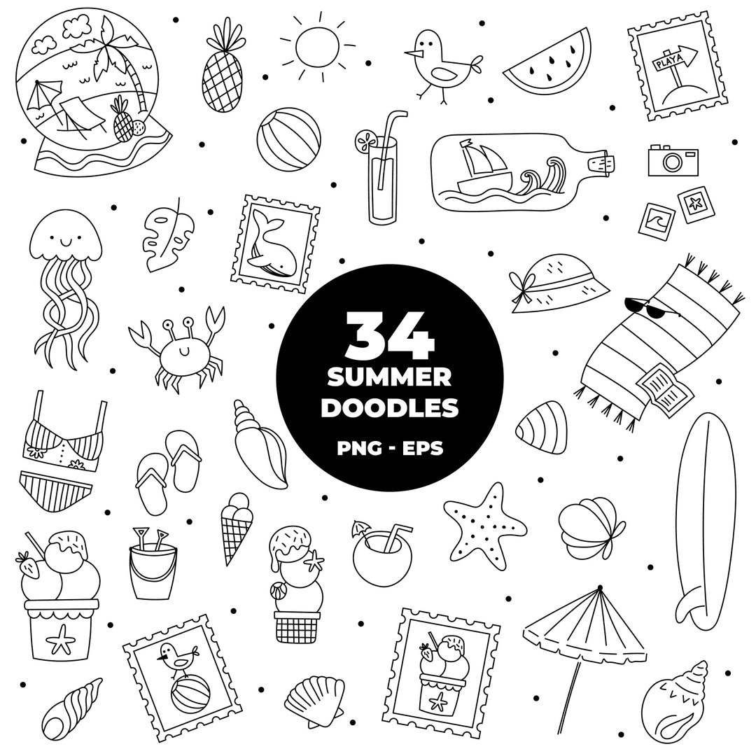 781 - Summer Doodle Clipart (EPS and PNG Format). Summer Doodle Clipart ...