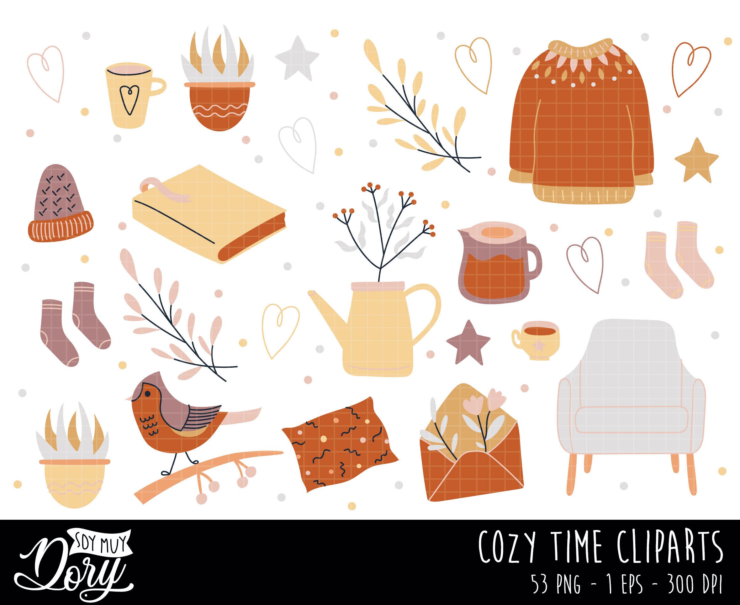 Cod0146-cozy Doodle Clipart /cozy Time Clipart/leaves - Etsy