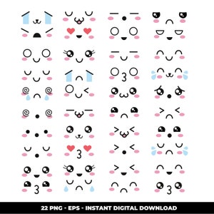 802 - Kawaii Faces Pack Bundle Clipart EPS and PNG Format. Kawaii Faces ...