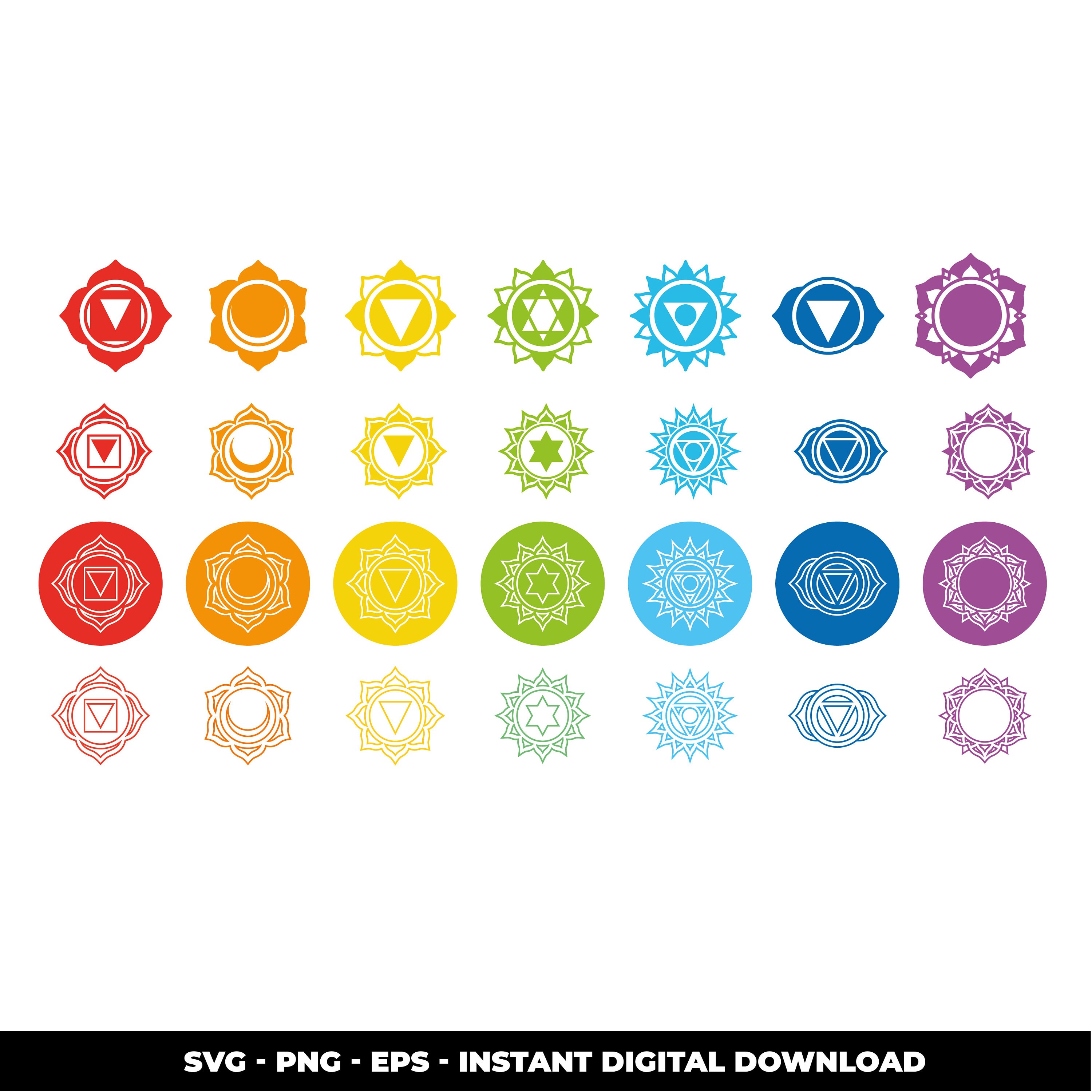 858 - 7 Chakras SVG, EPS, PNG - 7 Chakras Icons Clipart Vector. Yoga ...