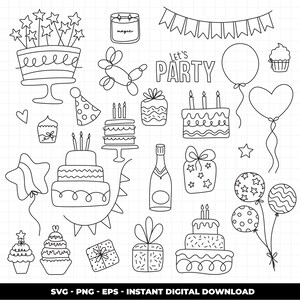 928 - Happy Birthday Pack Bundle SVG, EPS, PNG - Party Icons Clipart ...