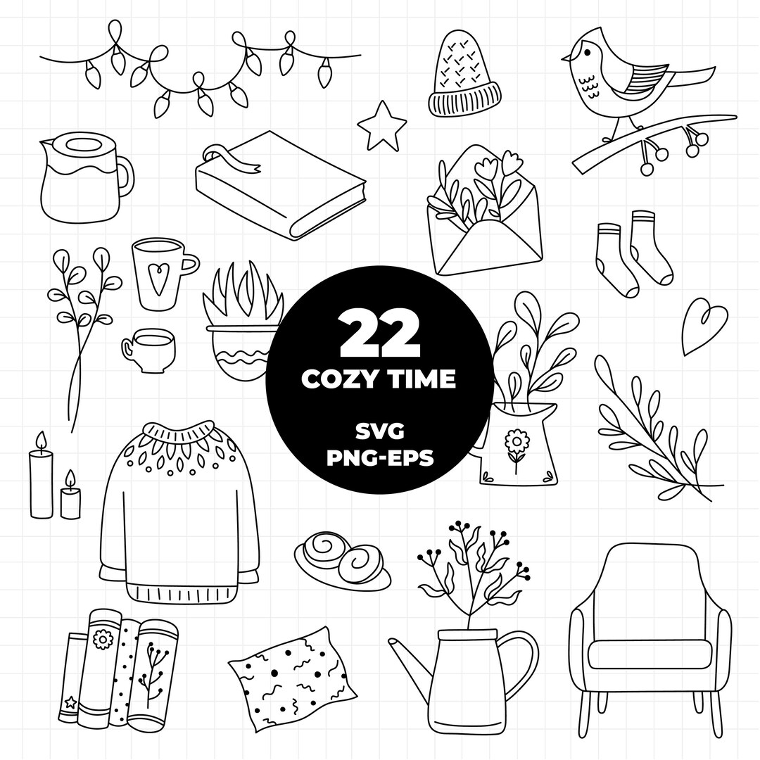 1398 - Cozy Doodle Clipart, Cozy Time Clipart, Leaves Clipart, Autumn ...