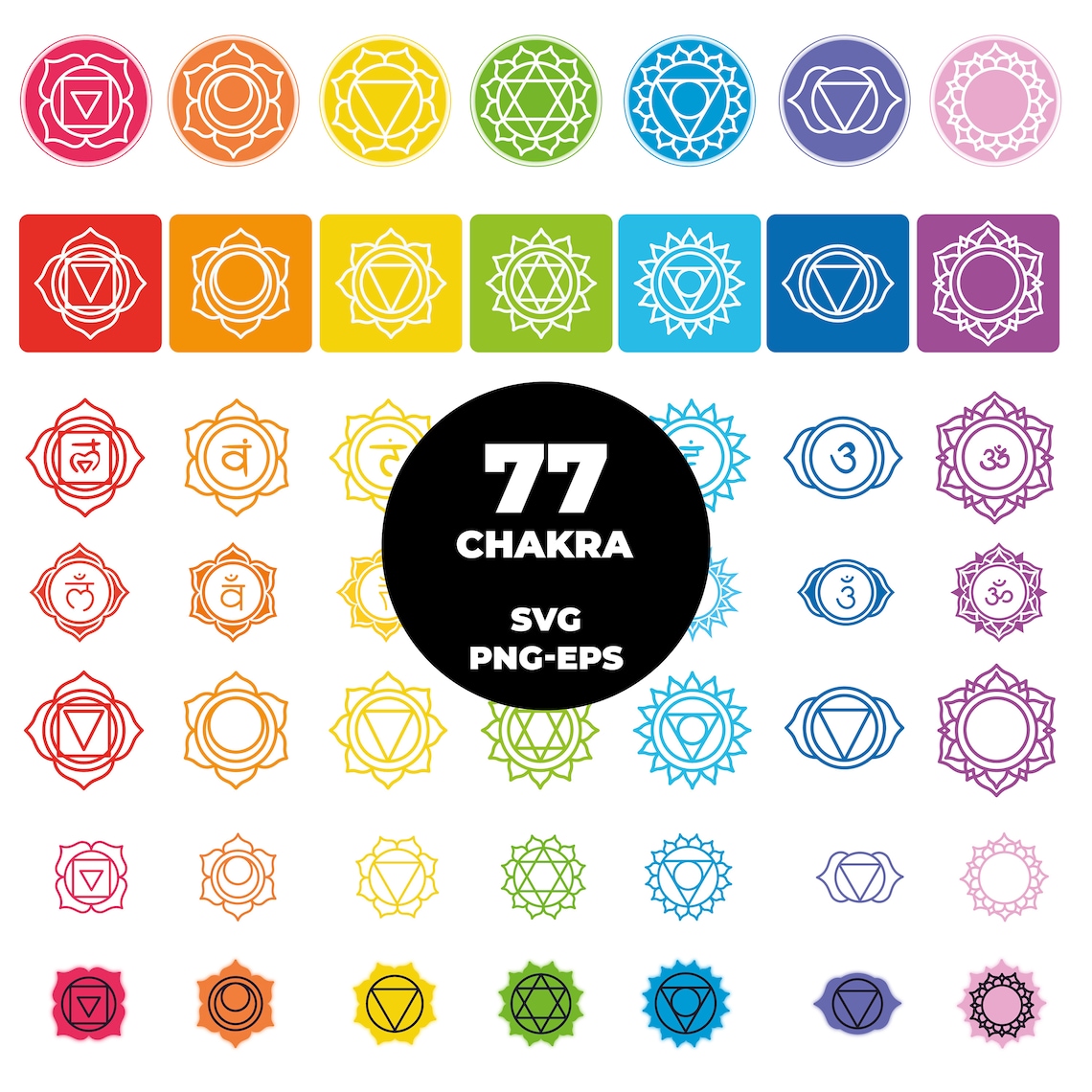 858 - 7 Chakras SVG, EPS, PNG - 7 Chakras Icons Clipart Vector. Yoga ...