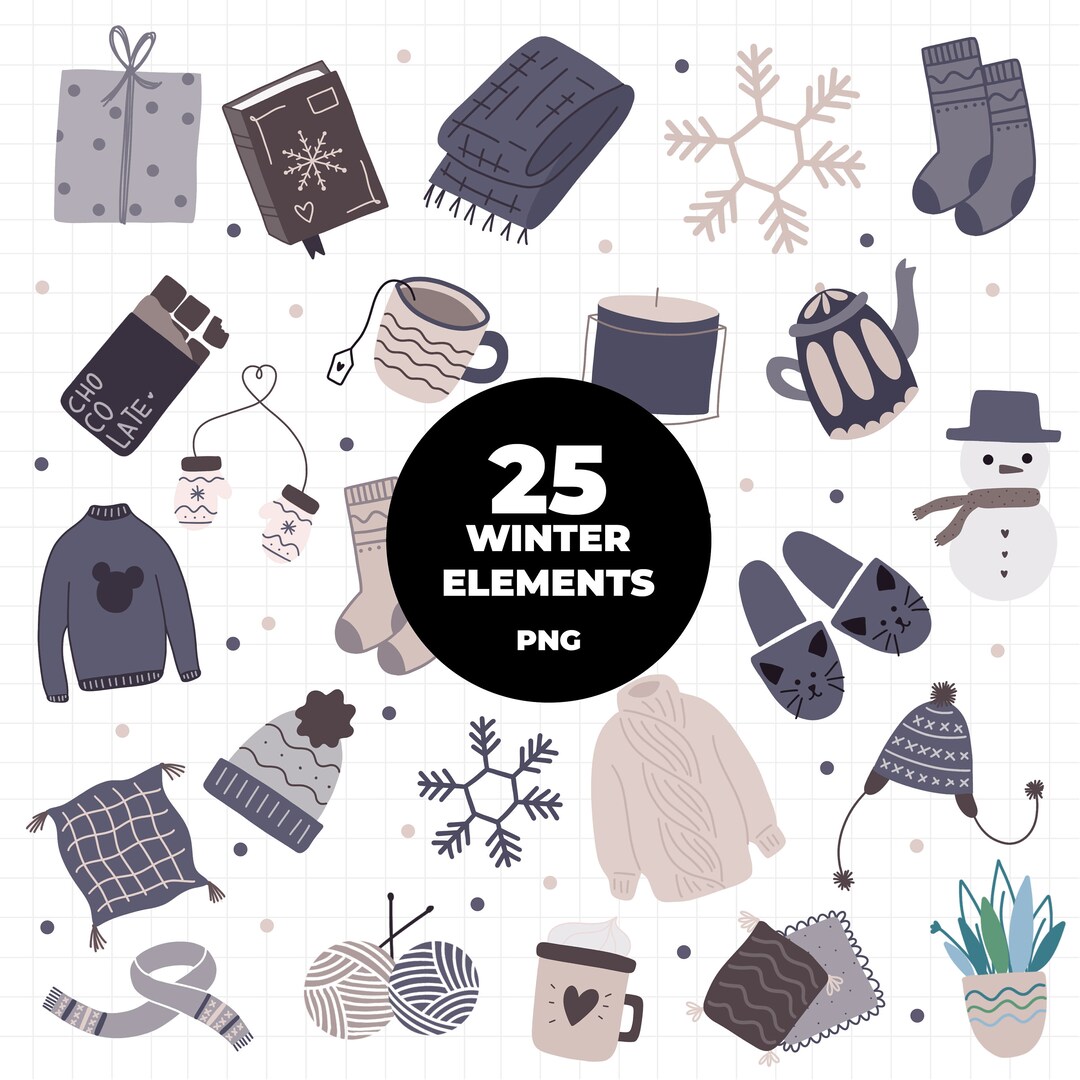 1374 - Winter Elements Clipart, Winter Clipart, Holiday Printable ...