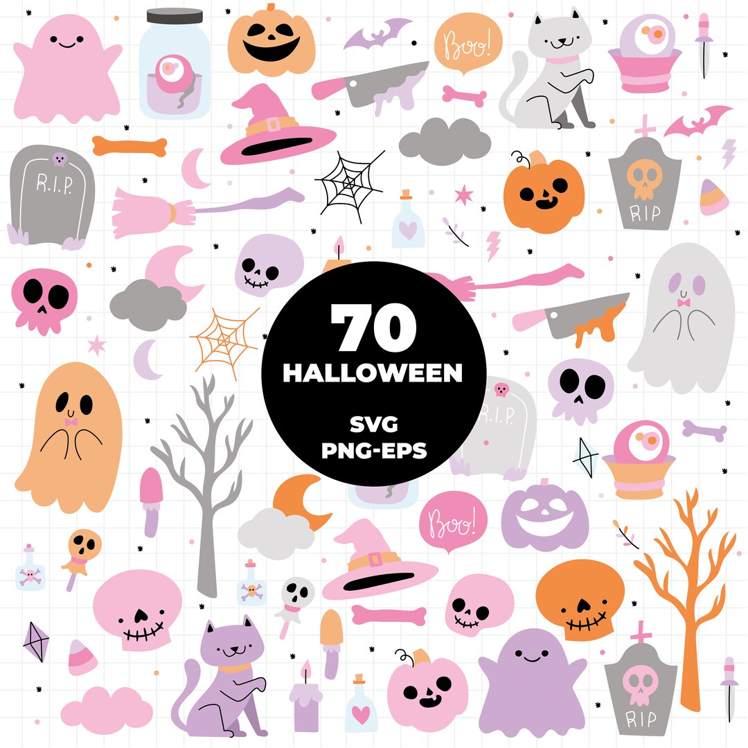 1443 - Halloween Clipart SVG, EPS, PNG - Pumpkin Clipart Vector. Spooky ...