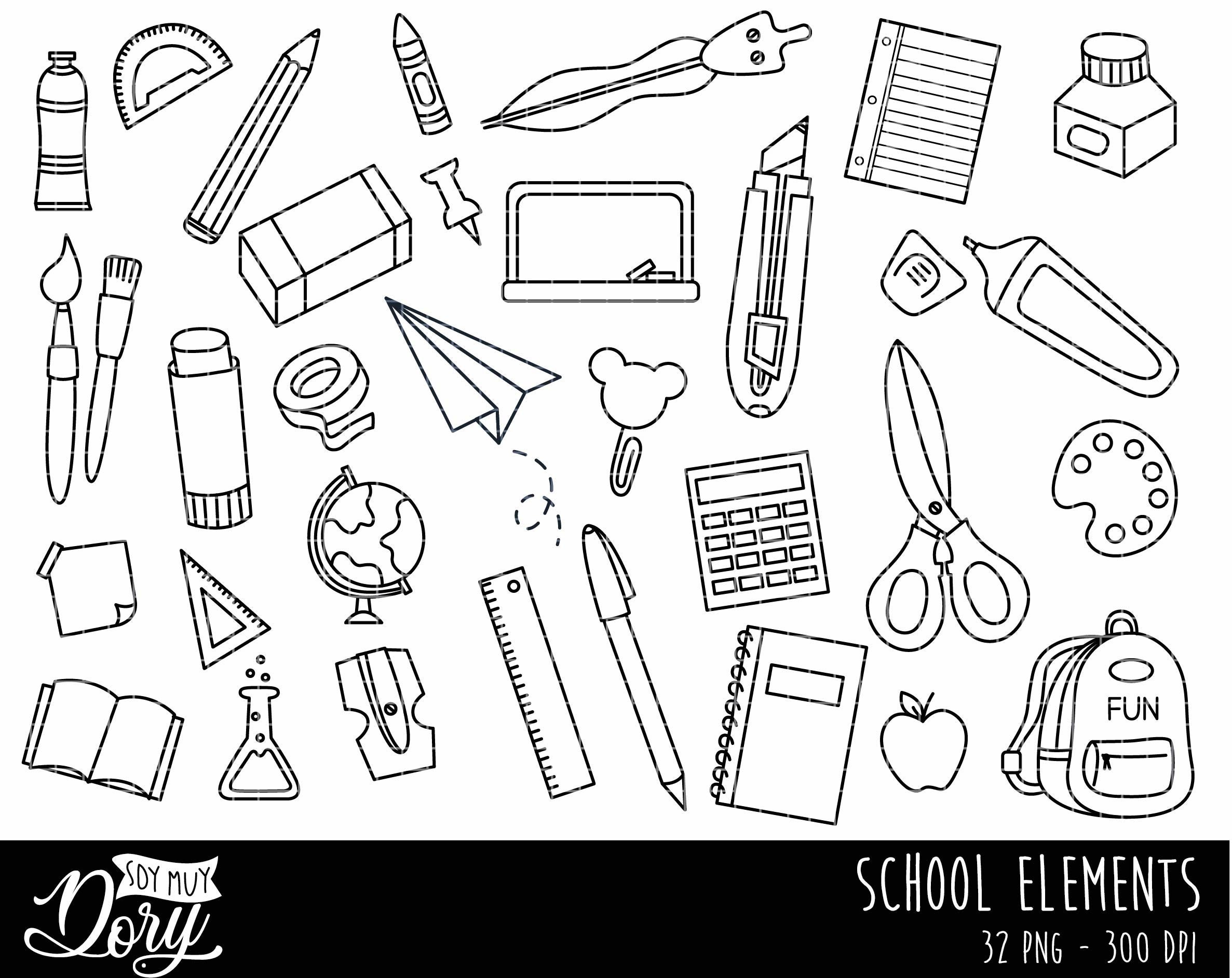 School Stationery Clipart Black And White Sun