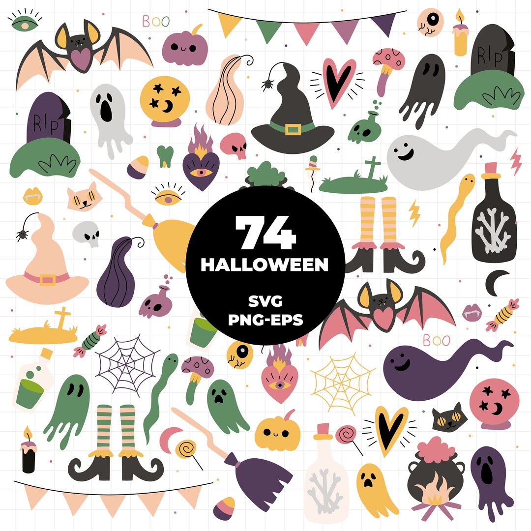 1445 - Halloween Clipart SVG, EPS, PNG - Pumpkin Clipart Vector. Spooky ...