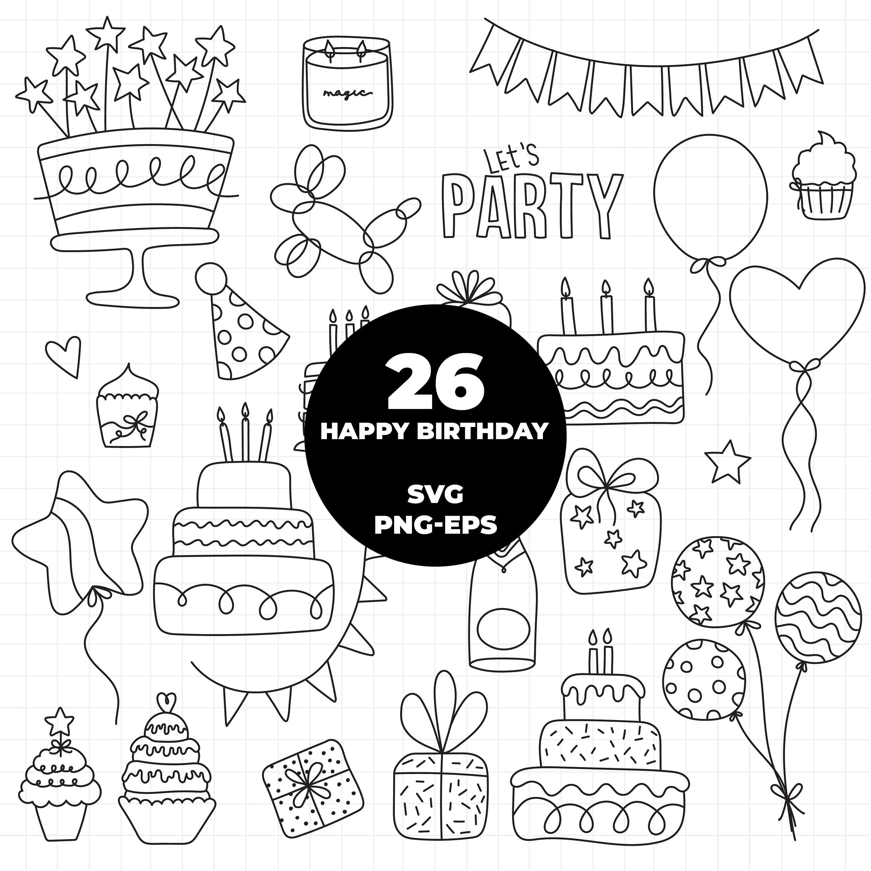 928 - Happy Birthday Pack Bundle SVG, EPS, PNG - Party Symbole Clipart ...