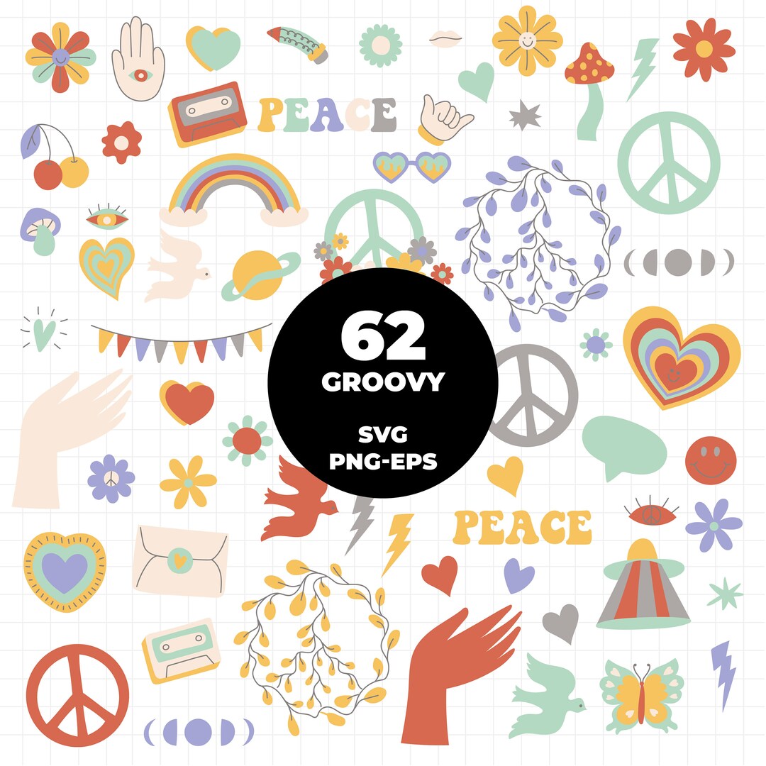 1392 - Retro Clipart, Boho Hippie Clipart Clipart, Groovy Cliparts ...