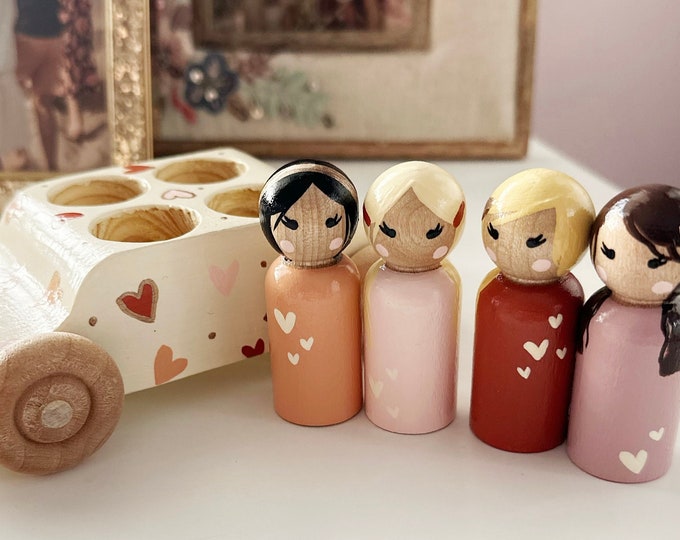 Lover Peg Dolls and Wooden Car | Valentine's Day Peg Dolls - Etsy