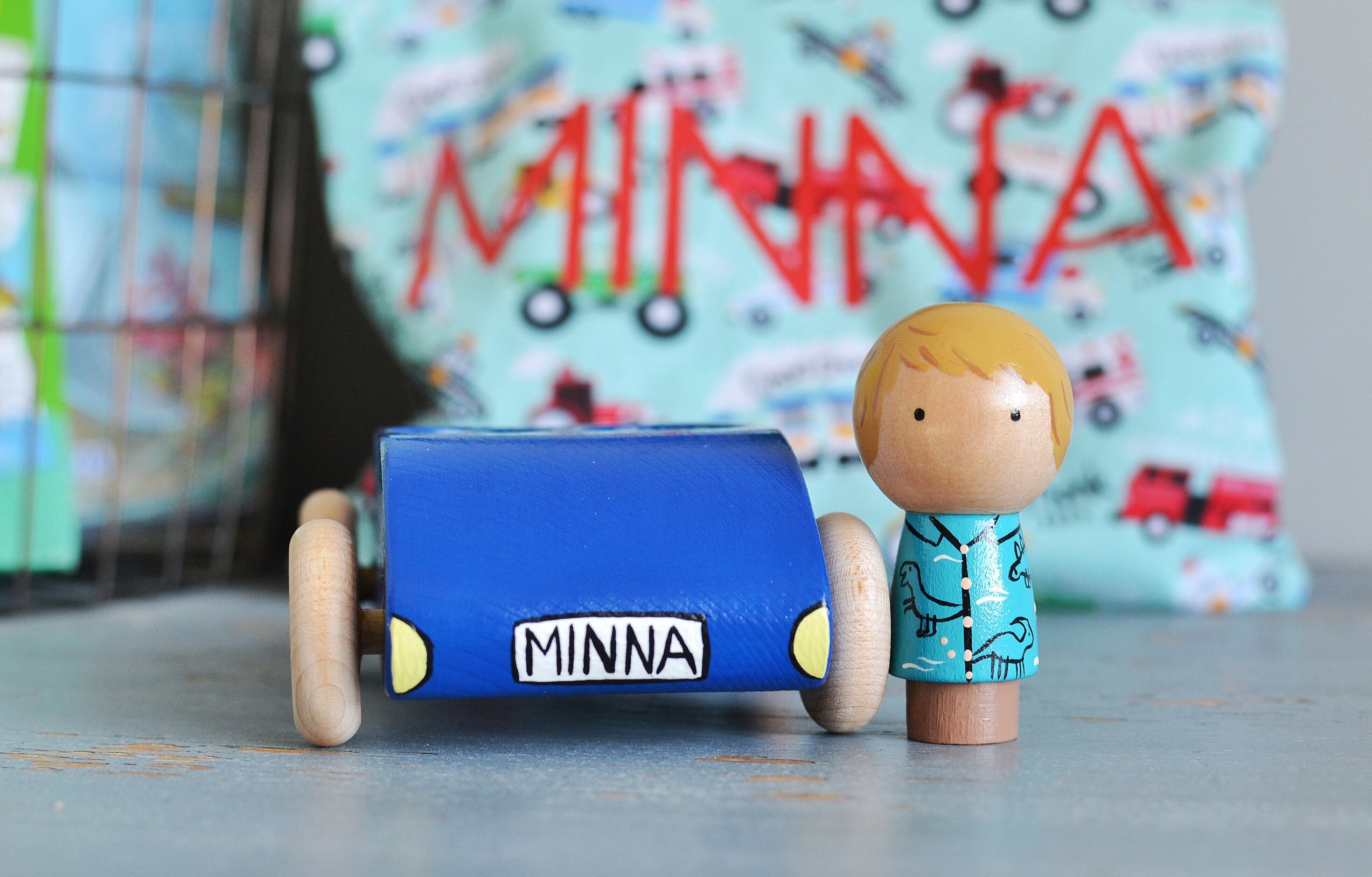 Hand-painted Wooden Car Simple Peg Doll Car | Etsy