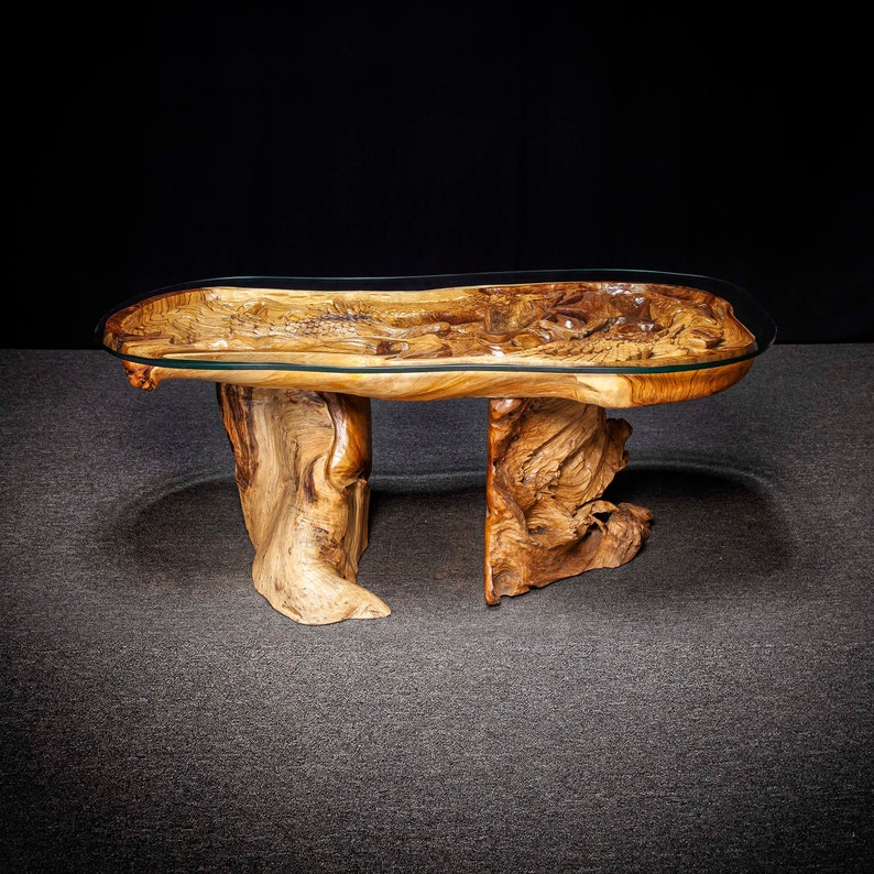 Dueling Hawks Carved Teak Root Table | Etsy