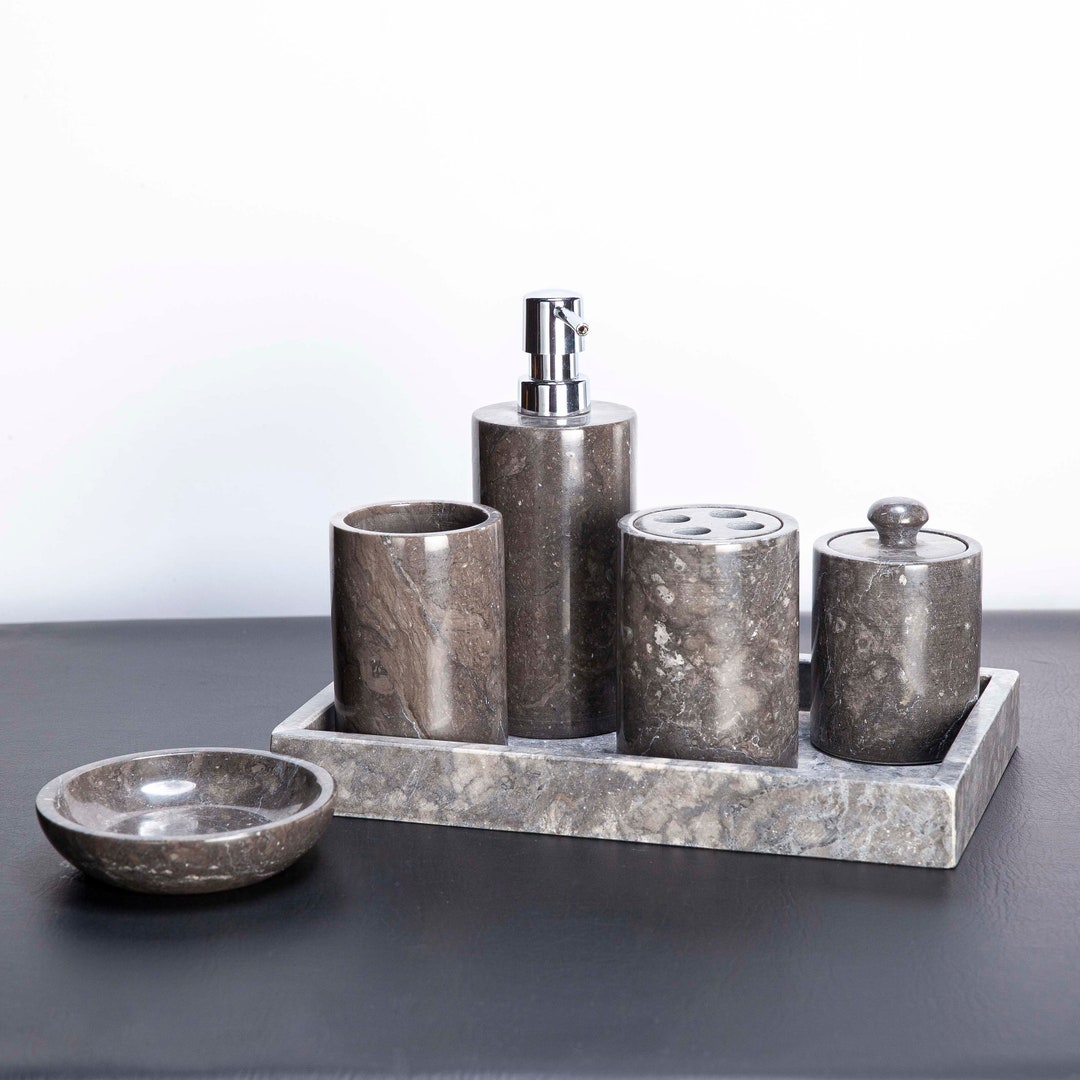 6 Piece Marble Bathroom Accessory Set - Etsy
