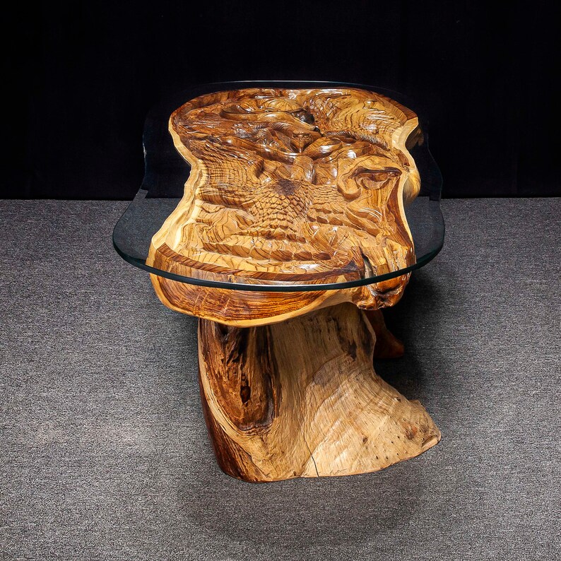 Dueling Hawks Carved Teak Root Table | Etsy