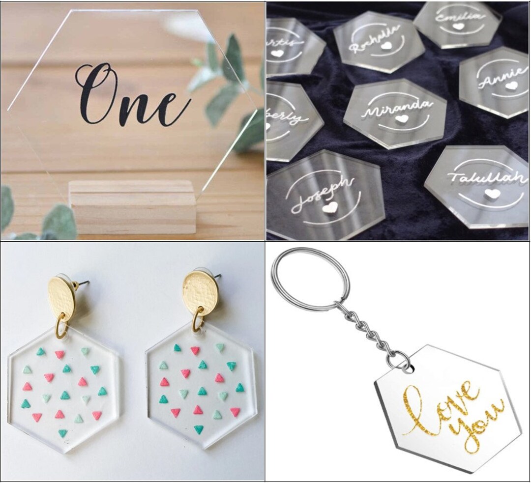 100 Laser Cut CLEAR Acrylic Blank HEXAGONS Smooth Edge Transparent ...