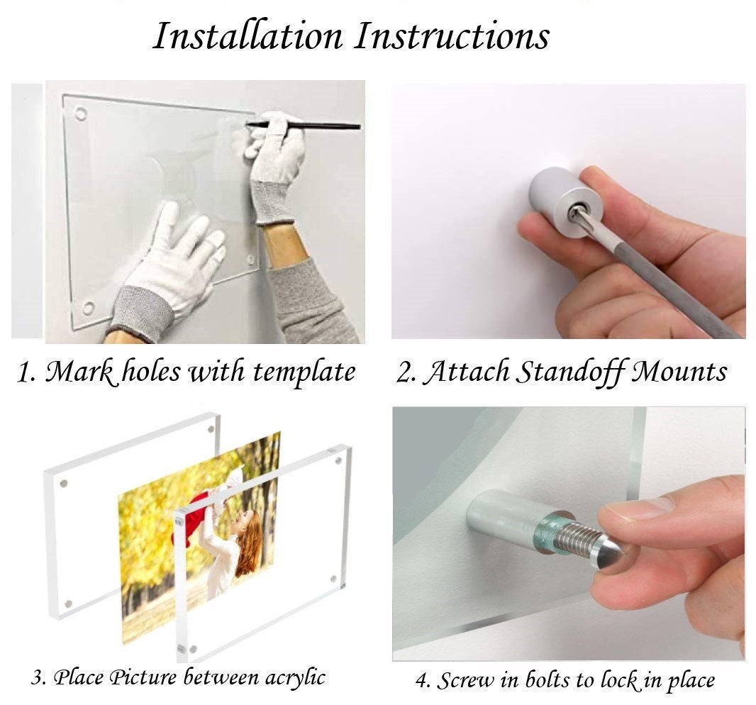 2 Pack Clear Acrylic Wall Mount Floating Frameless Picture - Etsy Canada