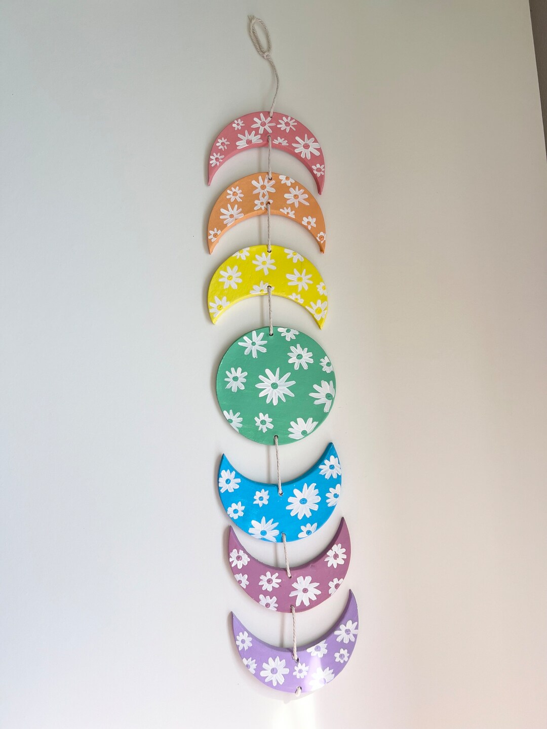 Moon Phases Flower Wall Art Celestial Hanging Boho Pastel Colourful ...