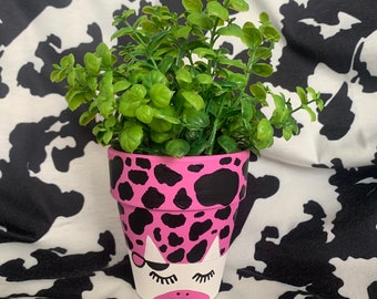Hand Painted Pink Strawberry Cow Print Indoor Plant Pot - Etsy UK