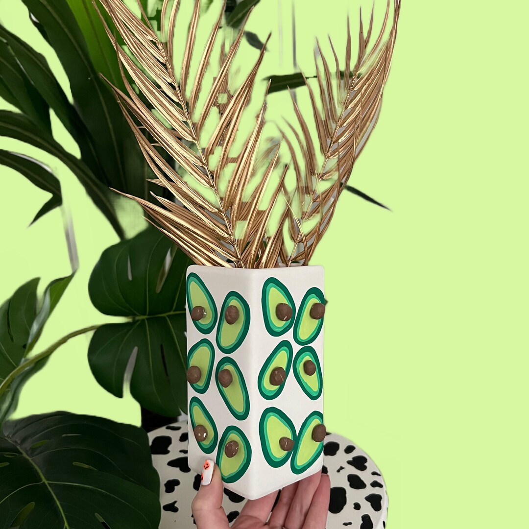 Avocado Ceramic Vase Quirky Home Decor 3D Hand Painted Flower Vase ...