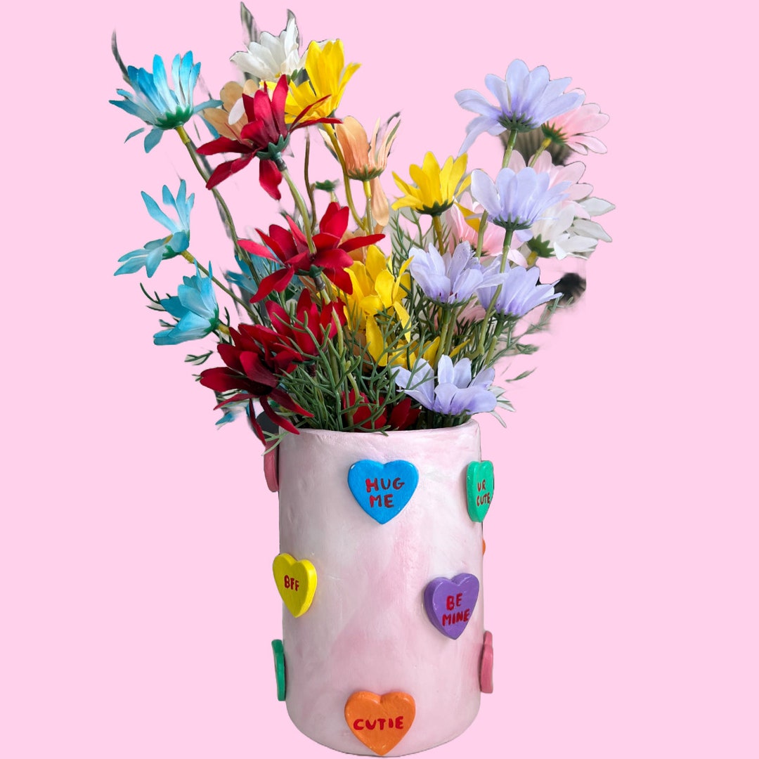 Candy Hearts Ceramic Vase Colourful Home Decor Best Friend Flowers Gift ...