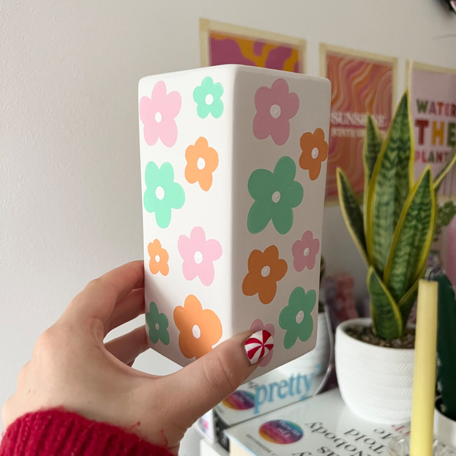 Hand Painted Ditsy Retro Flowers Ceramic Vase Quirky Colourful - Etsy UK