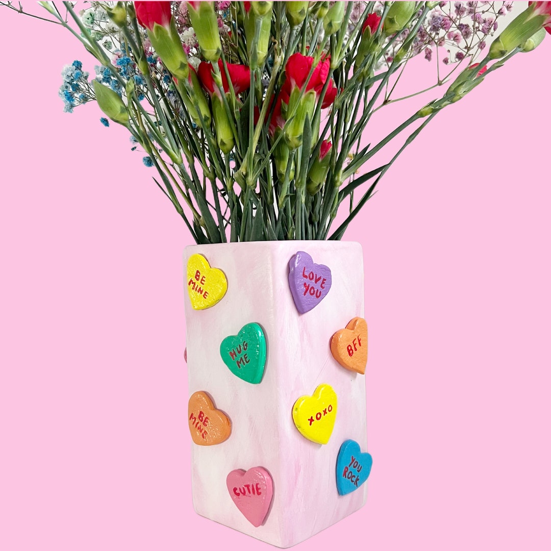 Candy Hearts Ceramic Vase Pastel Colourful Valentines Flowers Gift ...