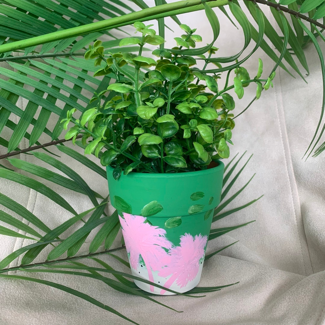 Palm Tree Plant Pot Pink and Green Matcha Hand Painted - Etsy Österreich