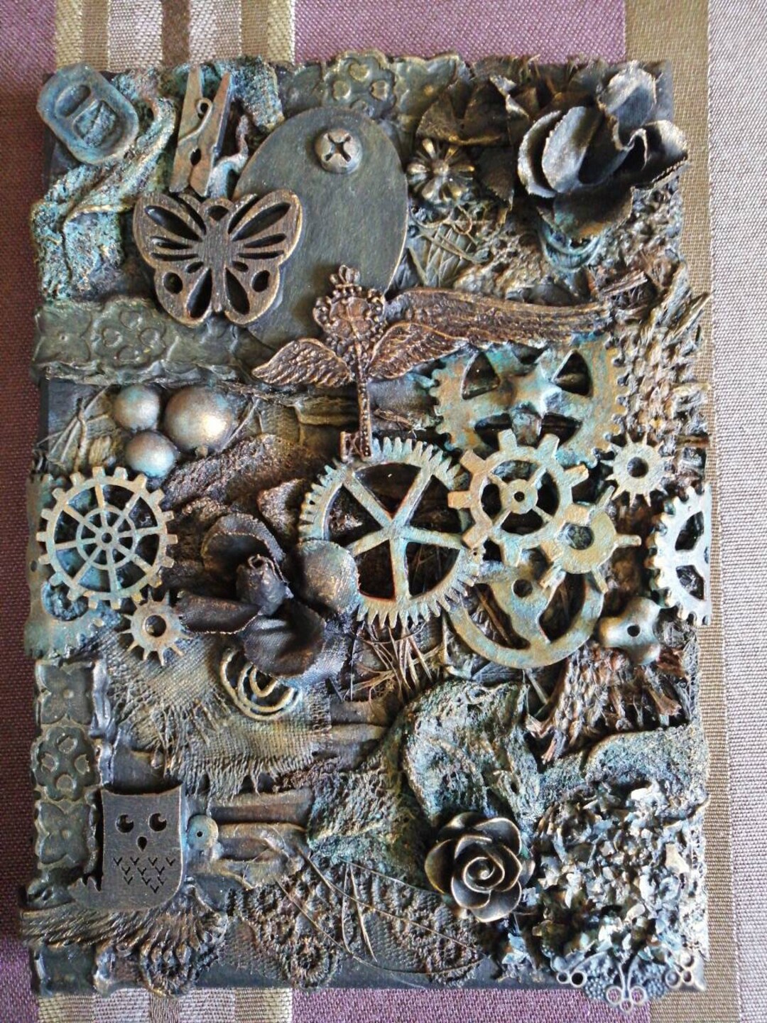 Beautiful Handmade Grunge Steampunk Bee Butterfly Owl Cogs Key Canvas ...