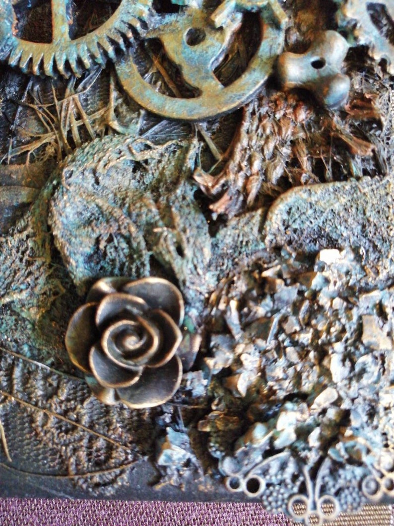 Beautiful Handmade Grunge Steampunk Bee Butterfly Owl Cogs Key Canvas ...