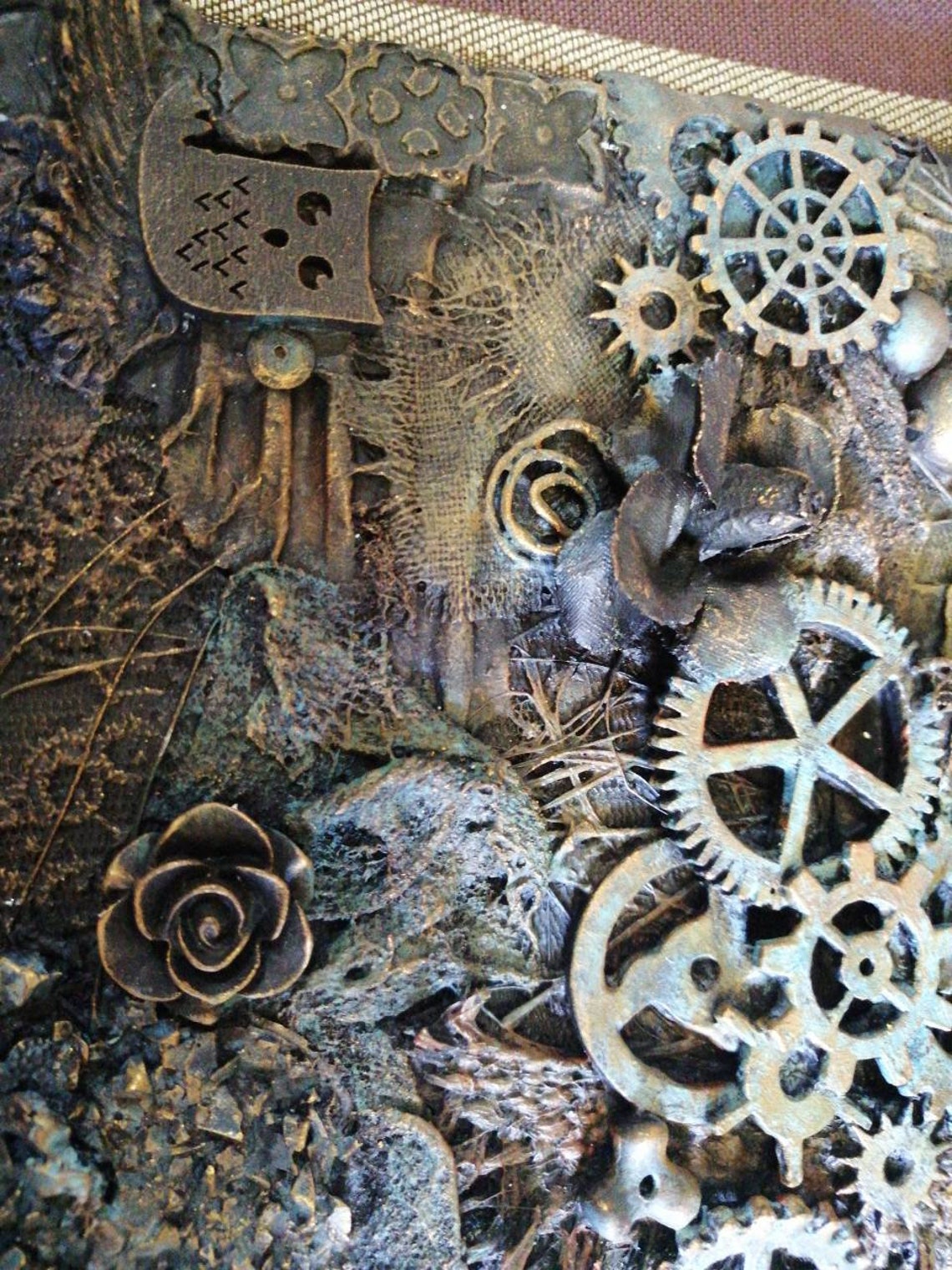 Beautiful Handmade Grunge Steampunk Bee Butterfly Owl Cogs Key Canvas ...