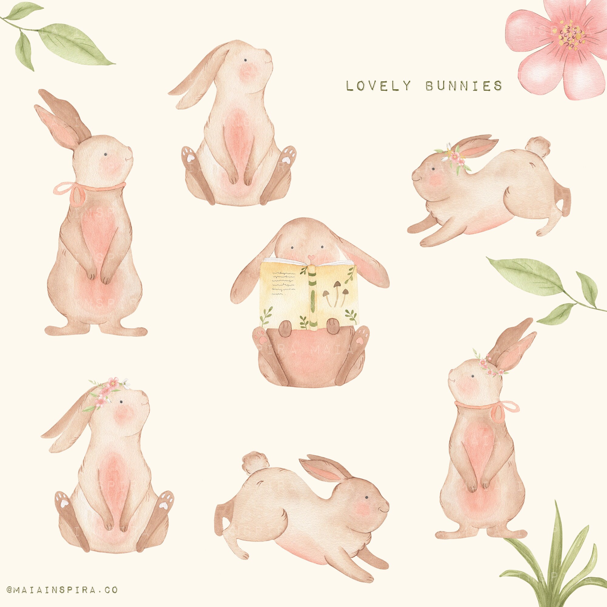 Dear Spring Watercolor Clipart Set | Cute Bunnies Animals Png Graphics ...