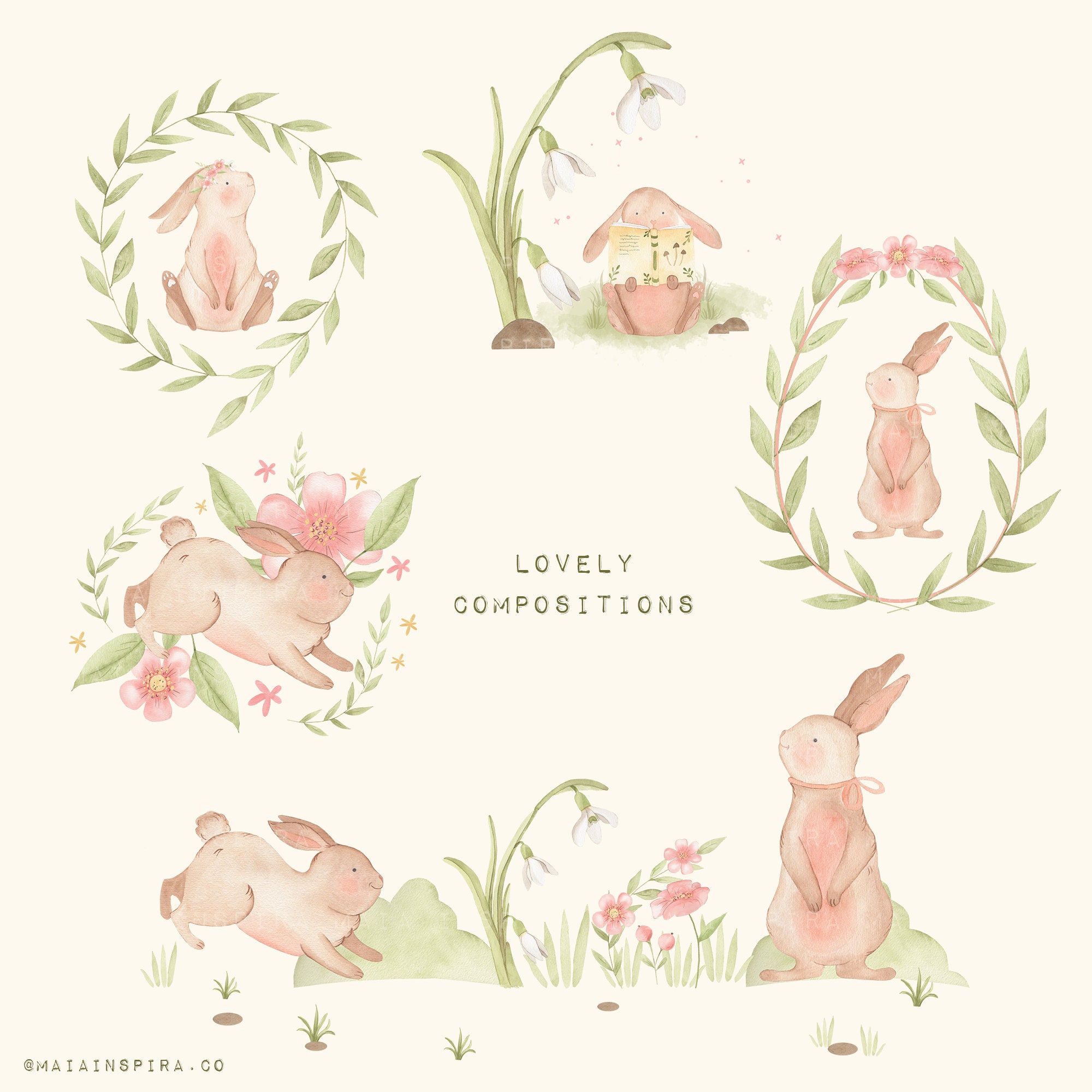 Dear Spring Watercolor Clipart Set | Cute Bunnies Animals Png Graphics ...