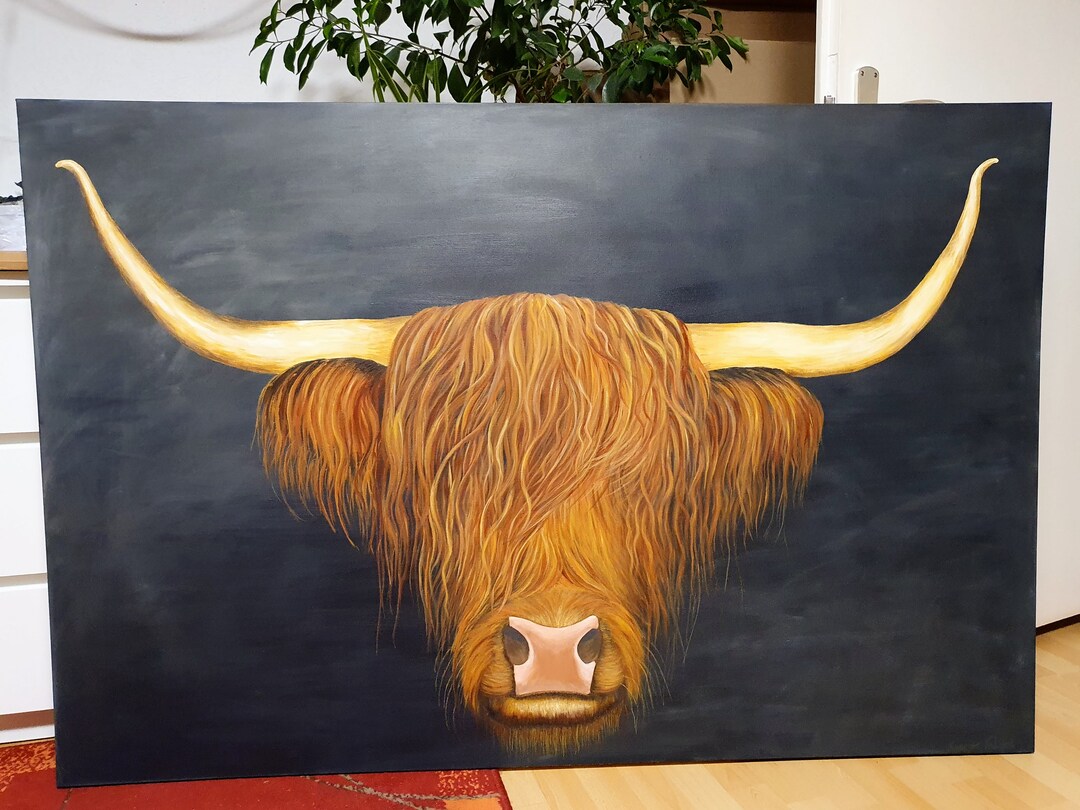 Original Painting "hielan Coo" - Highland Cattle Portrait Acrylic on ...