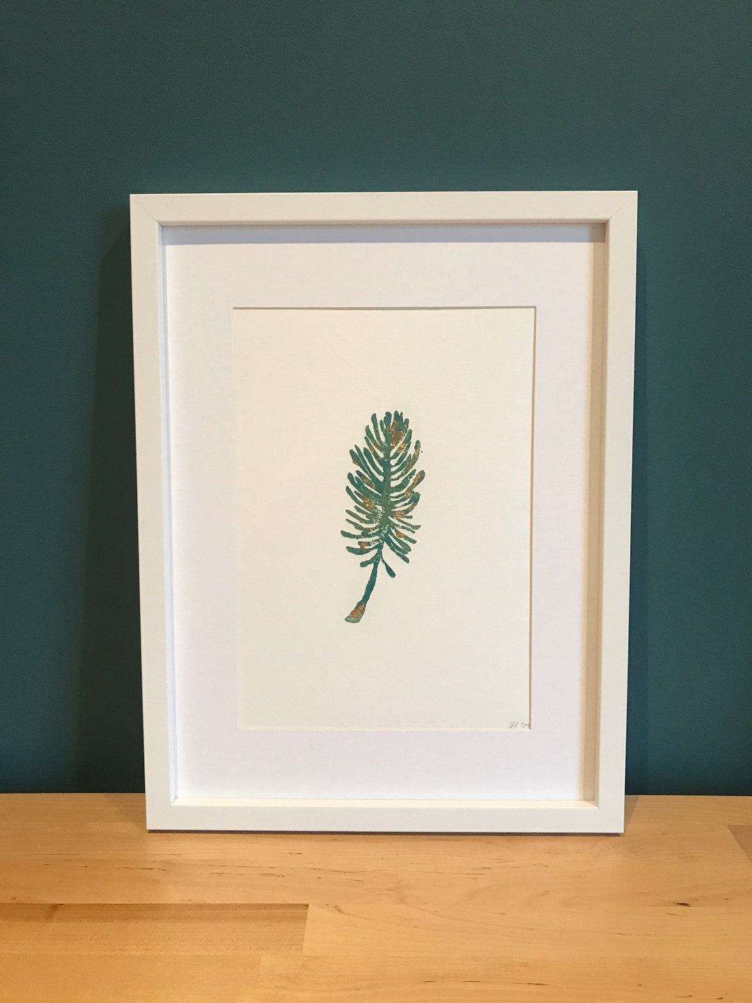 Botanical Nature Leaf Lino Print in Deep Green With Gold or Silver Leaf ...