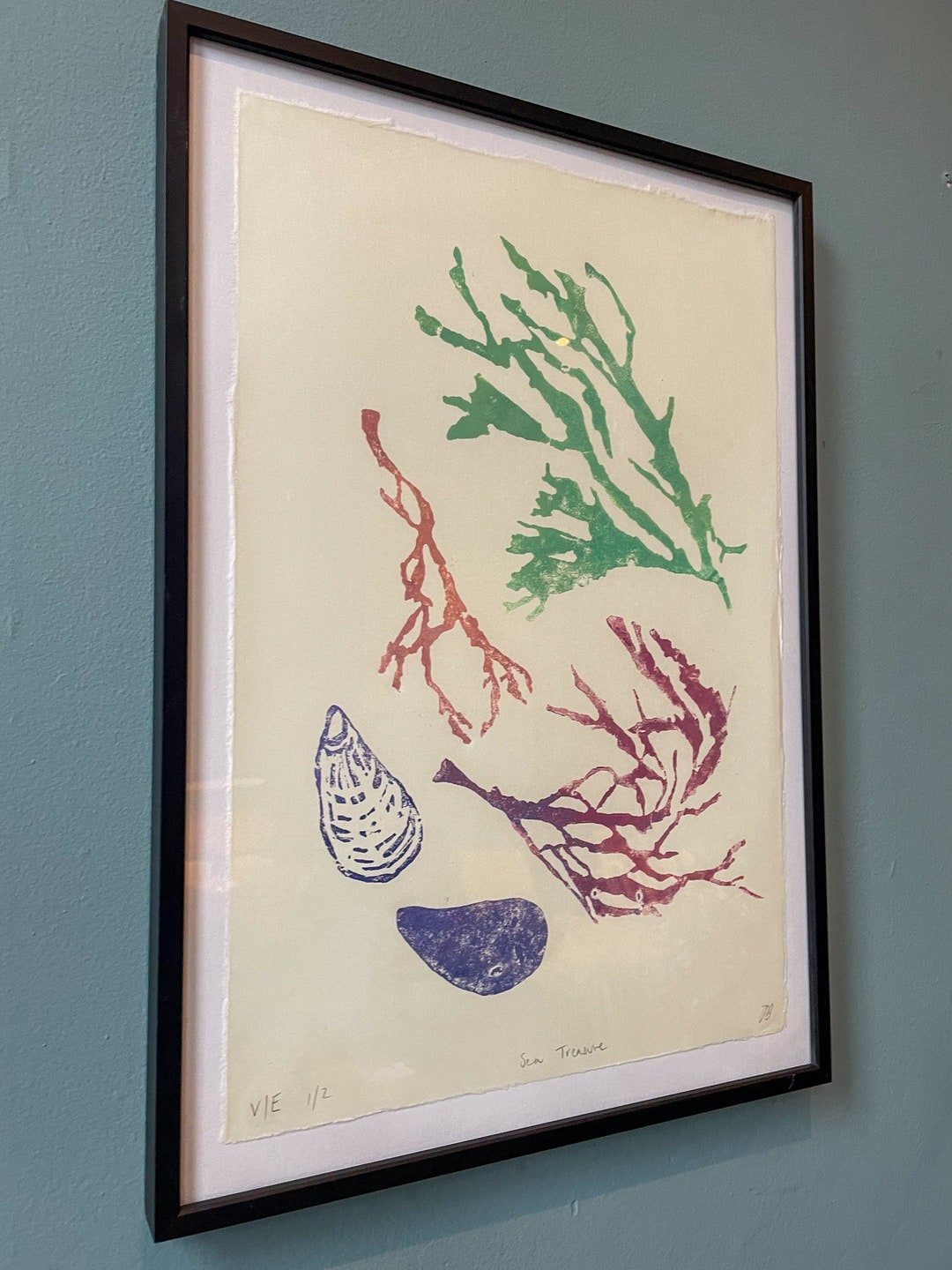 Atlantic Seaweed and Mussel Shell Original Lino Print - Etsy