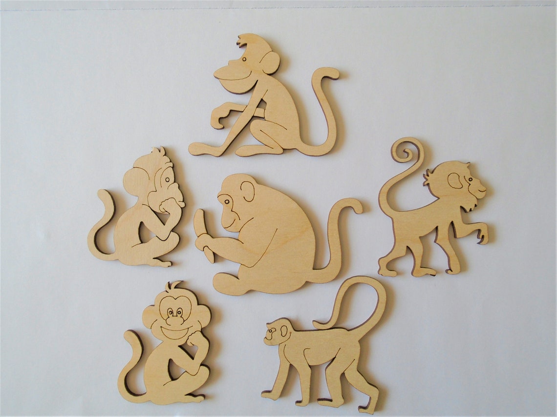 Cheeky Monkeys Pack of 6 Wooden Craft Shapes Children's - Etsy