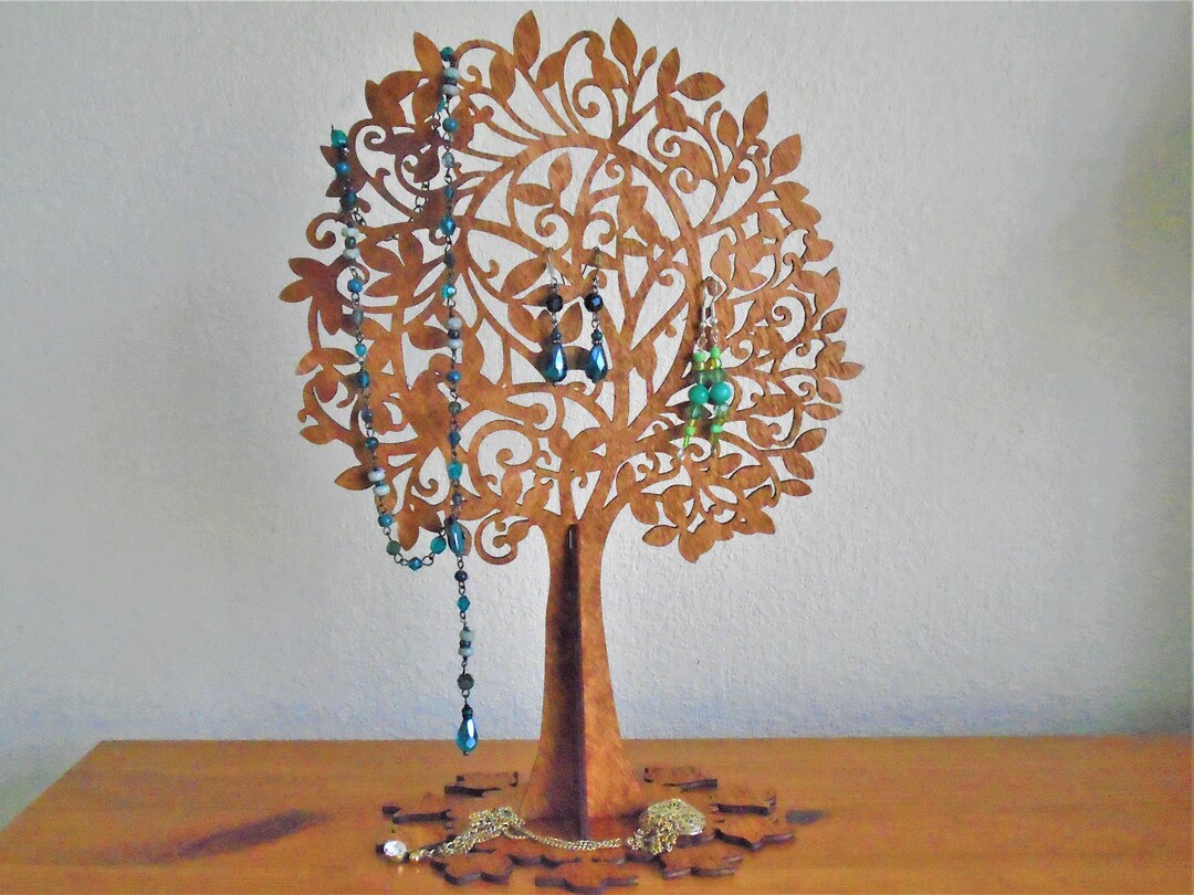 Leafy Ornate Tree Jewellery Stand Wooden Teak Colour - Etsy