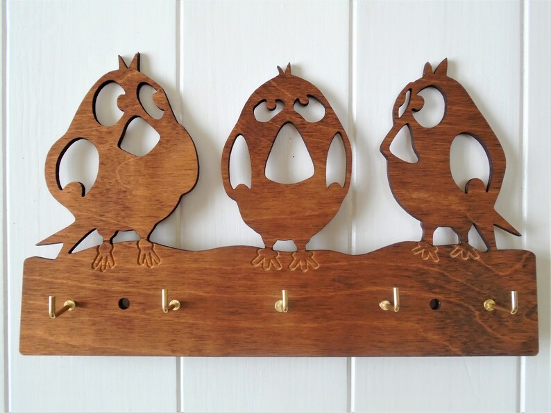 Bird/robin Wooden Key Holder Key Rack Keys Wall Mounted 5 - Etsy UK