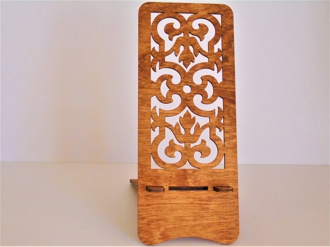 Wooden Mobile Phone Holder Laser Cut Design Ornate Design | Etsy
