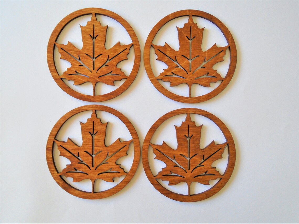 Maple Leaf Wooden Coasters Set of 4 Drinks Coaster Kitchen | Etsy