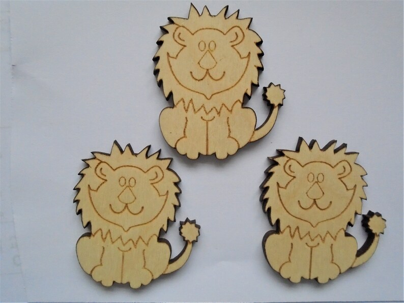 Wooden Lion Animal Shapes Pack of 3 3 Mm Plywood Laser - Etsy