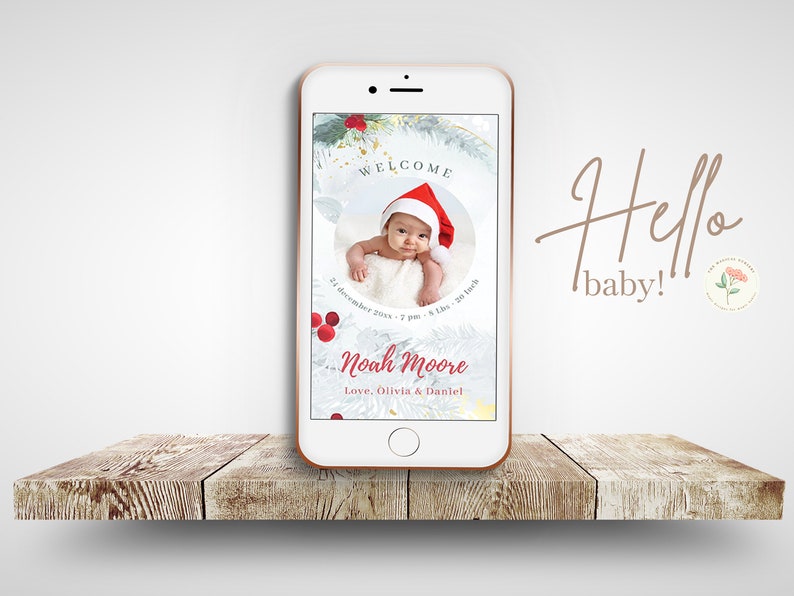 Baby Birth Digital Announcement for Christmas, INSTANT DOWNLOAD ...
