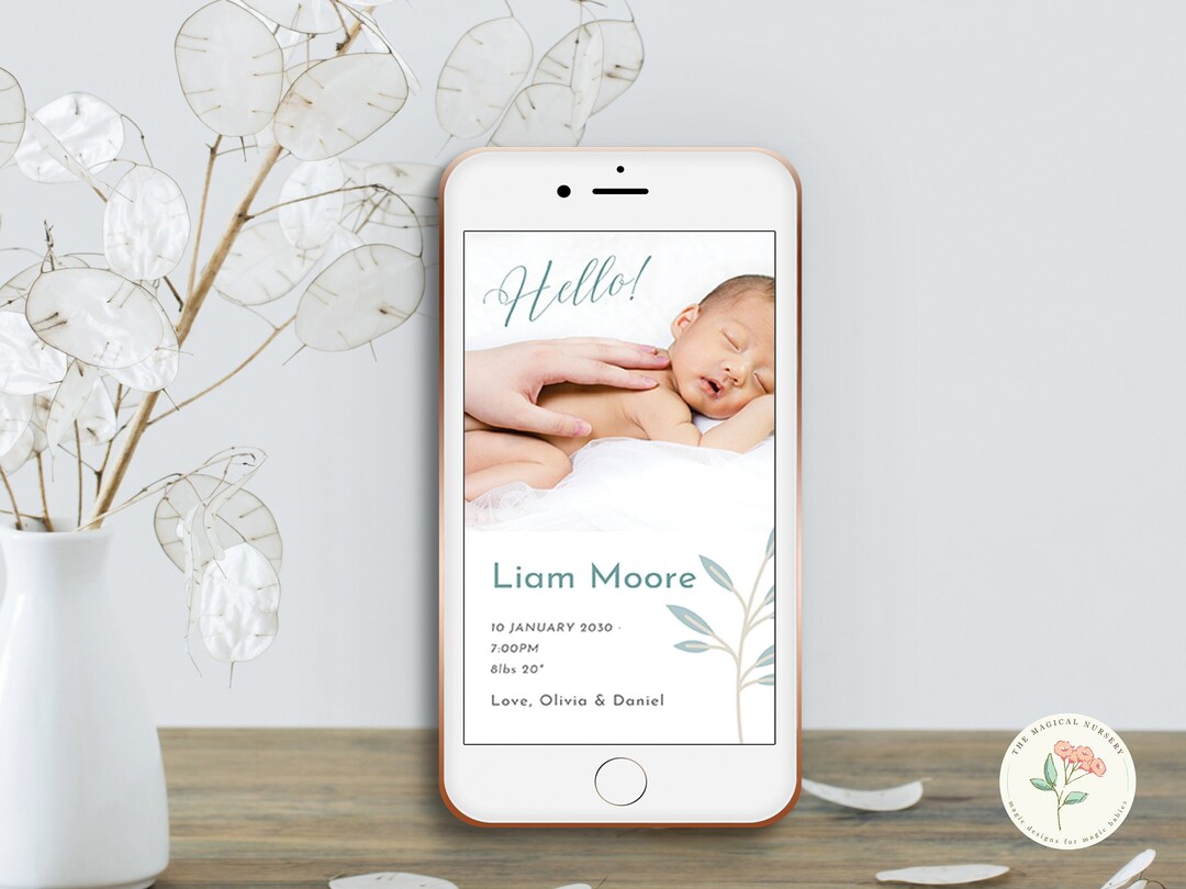 Digital Birth Announcement for Mobile Phone, INSTANT DOWNLOAD TEMPLATE ...