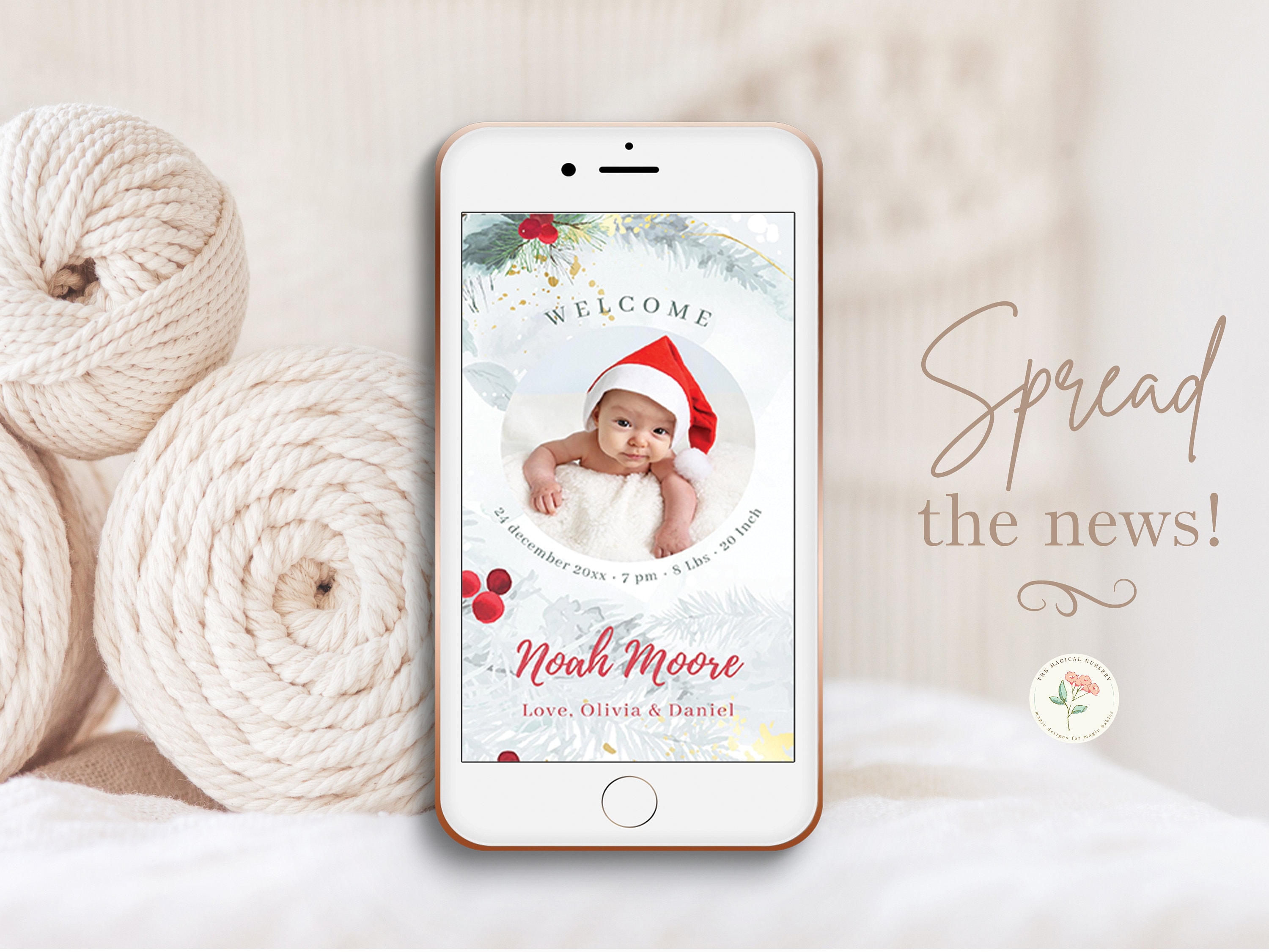 Baby Birth Digital Announcement for Christmas, INSTANT DOWNLOAD ...