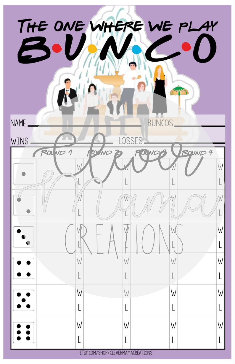 Friends Bunco Score Sheets, Friends Bunco, Bunco Score Cards, the One ...