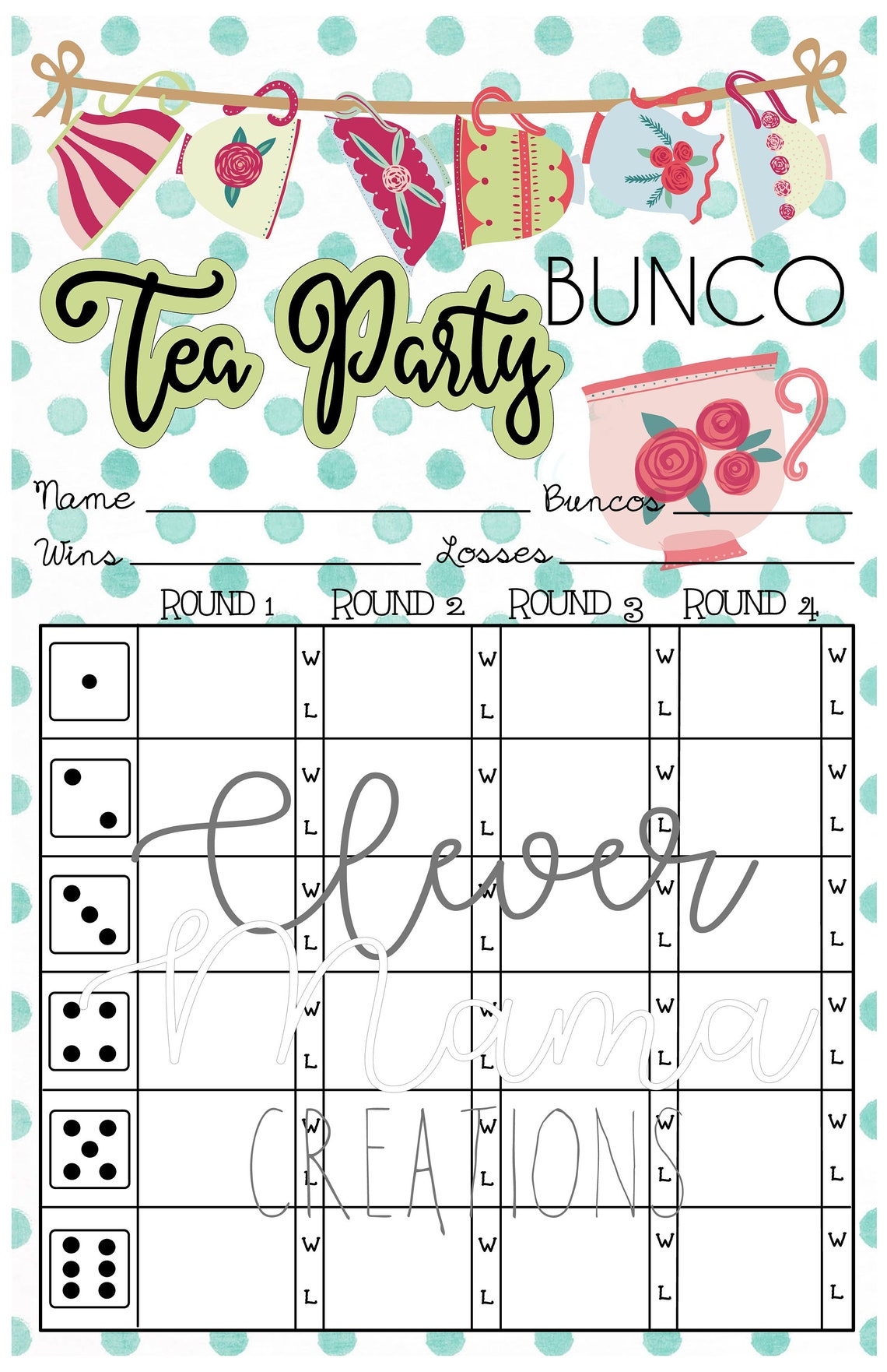Tea Party Bunco Score Sheets - Etsy