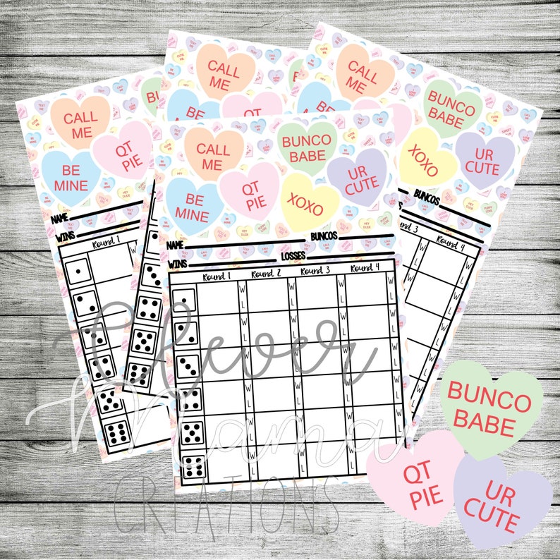 Conversation Heart Bunco Score Sheets - Etsy