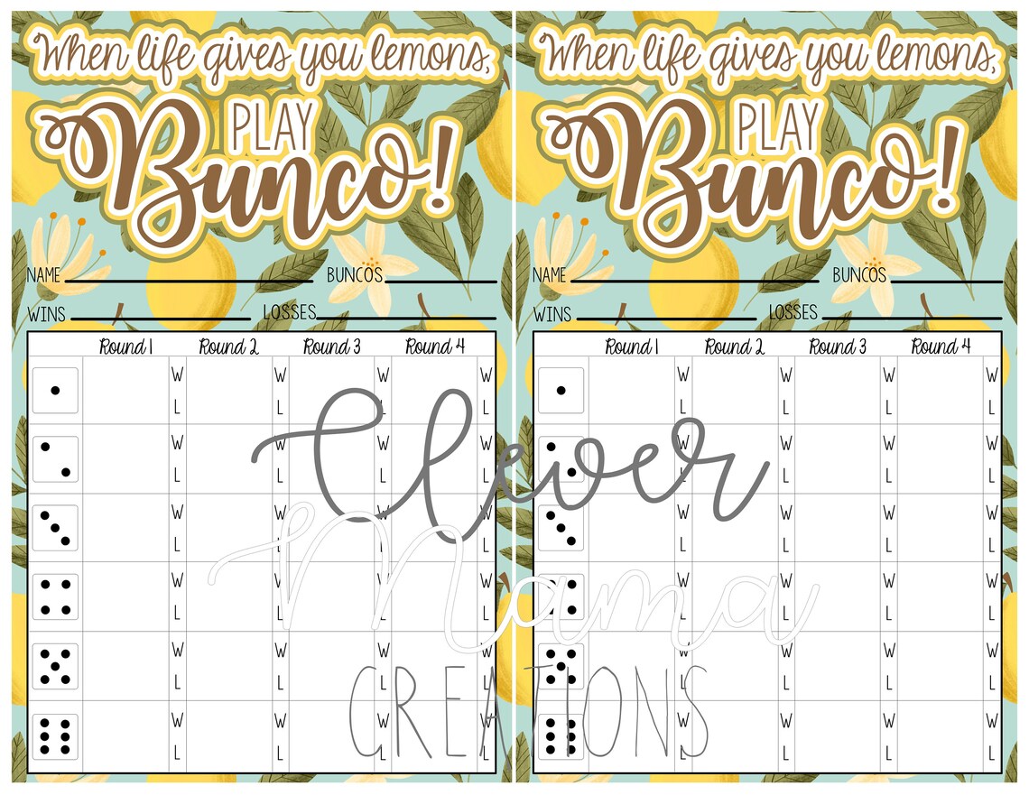 Lemon Bunco Scoresheets - When Life Gives You Lemons, Play Bunco ...